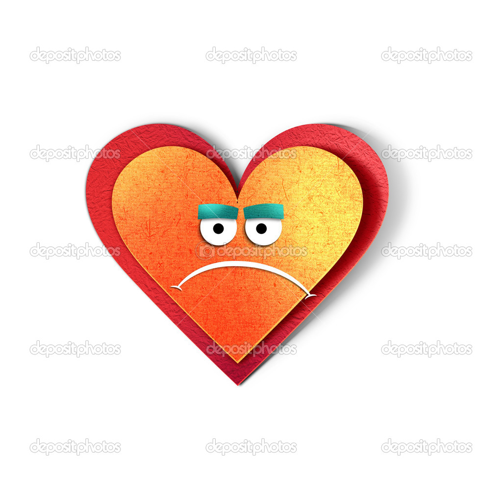 Sad red heart. Love paper cut illustration. Isolated on white ...