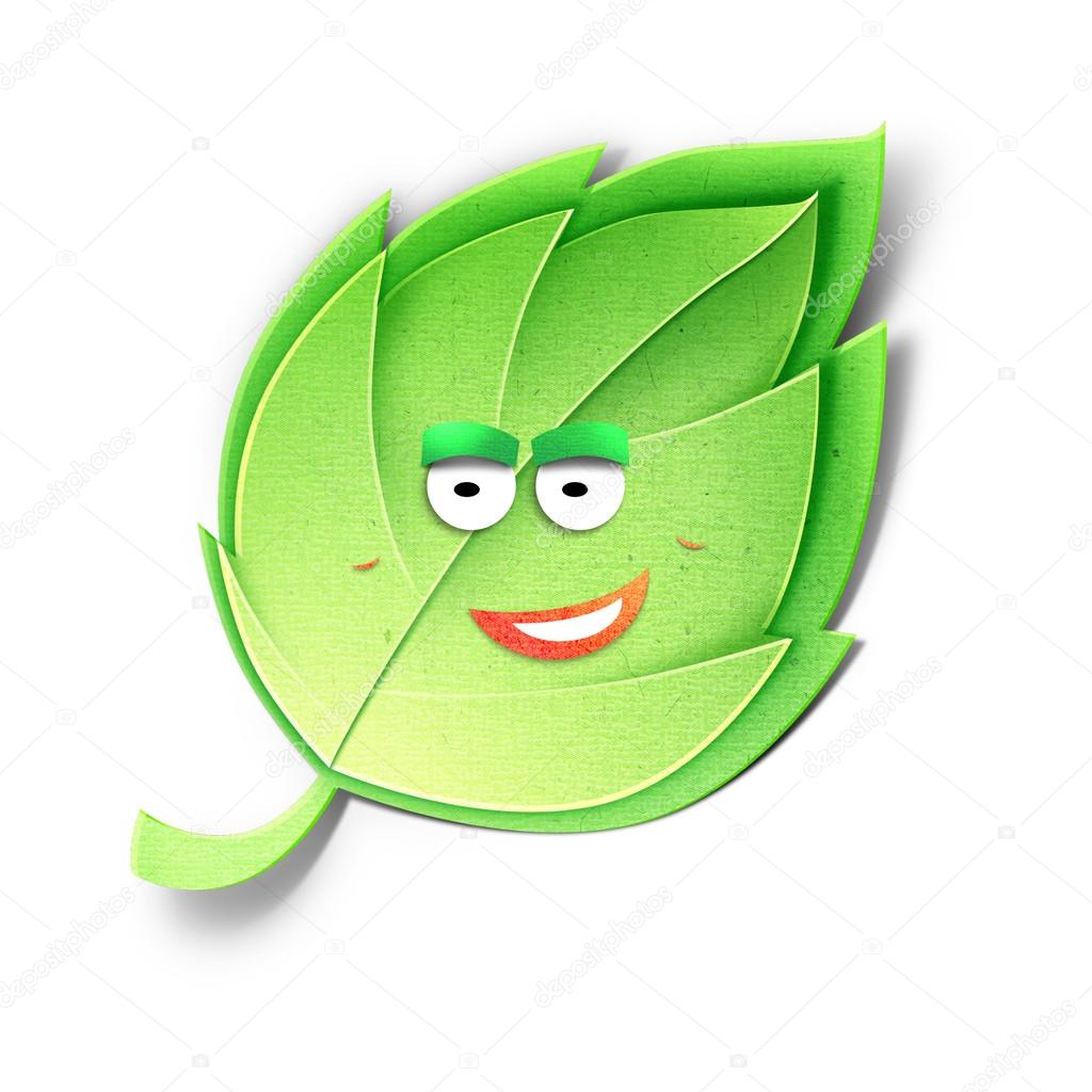Smiling green leaf. Paper cut illustration. Isolated on white ...