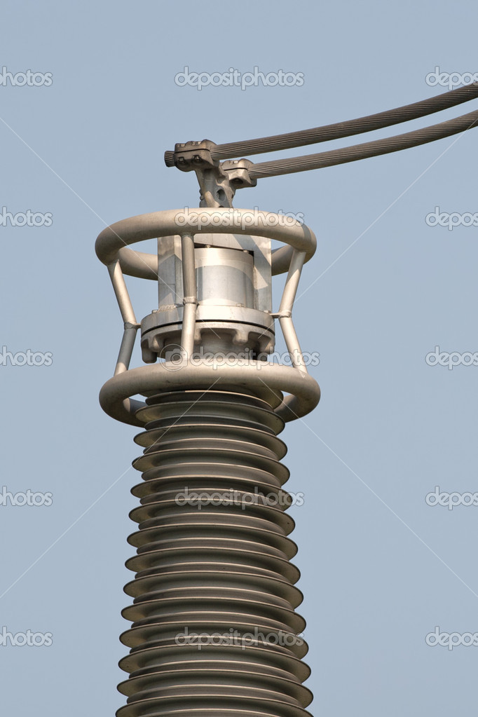 Electric Power Lines connector high voltage electicity Stock Photo by ...