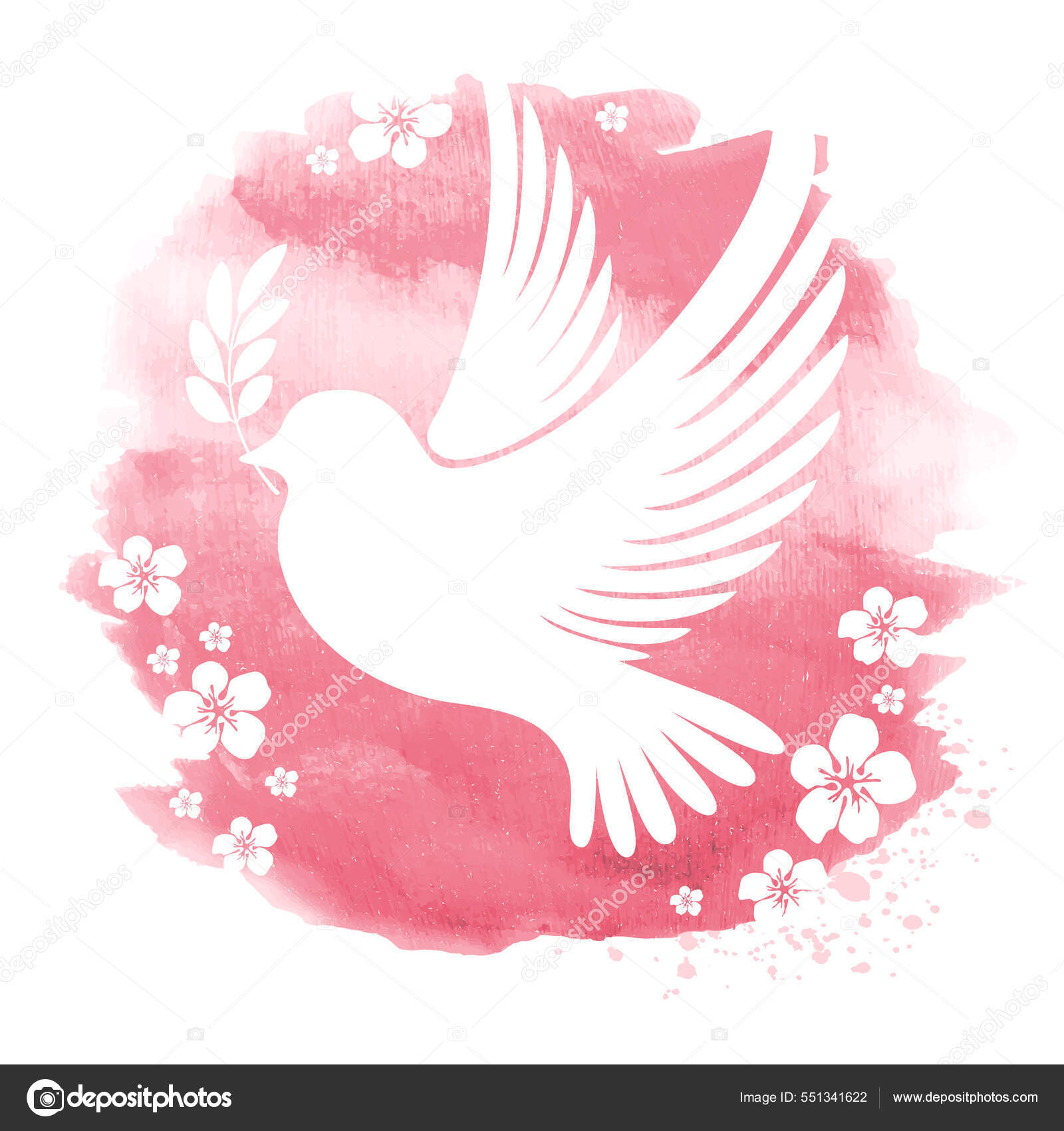 Silueta Paloma Blanca Volando Con Ramita Olivo Sobre Fondo Acuarela ...