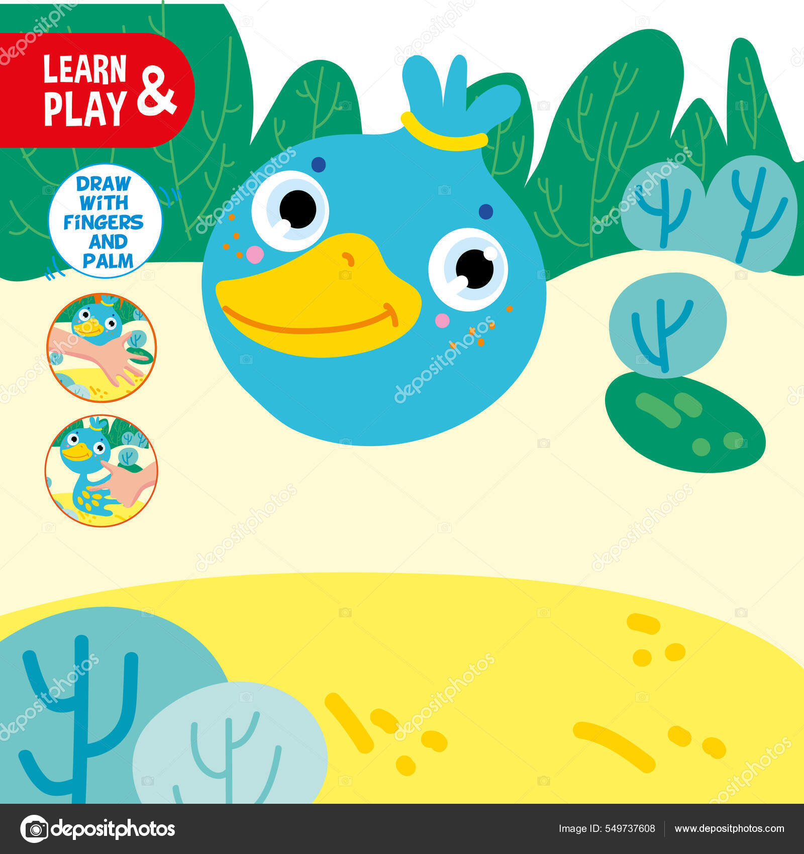 Finger Drawing Game Duck Sample Worksheet Learn Play Preschool Children ...