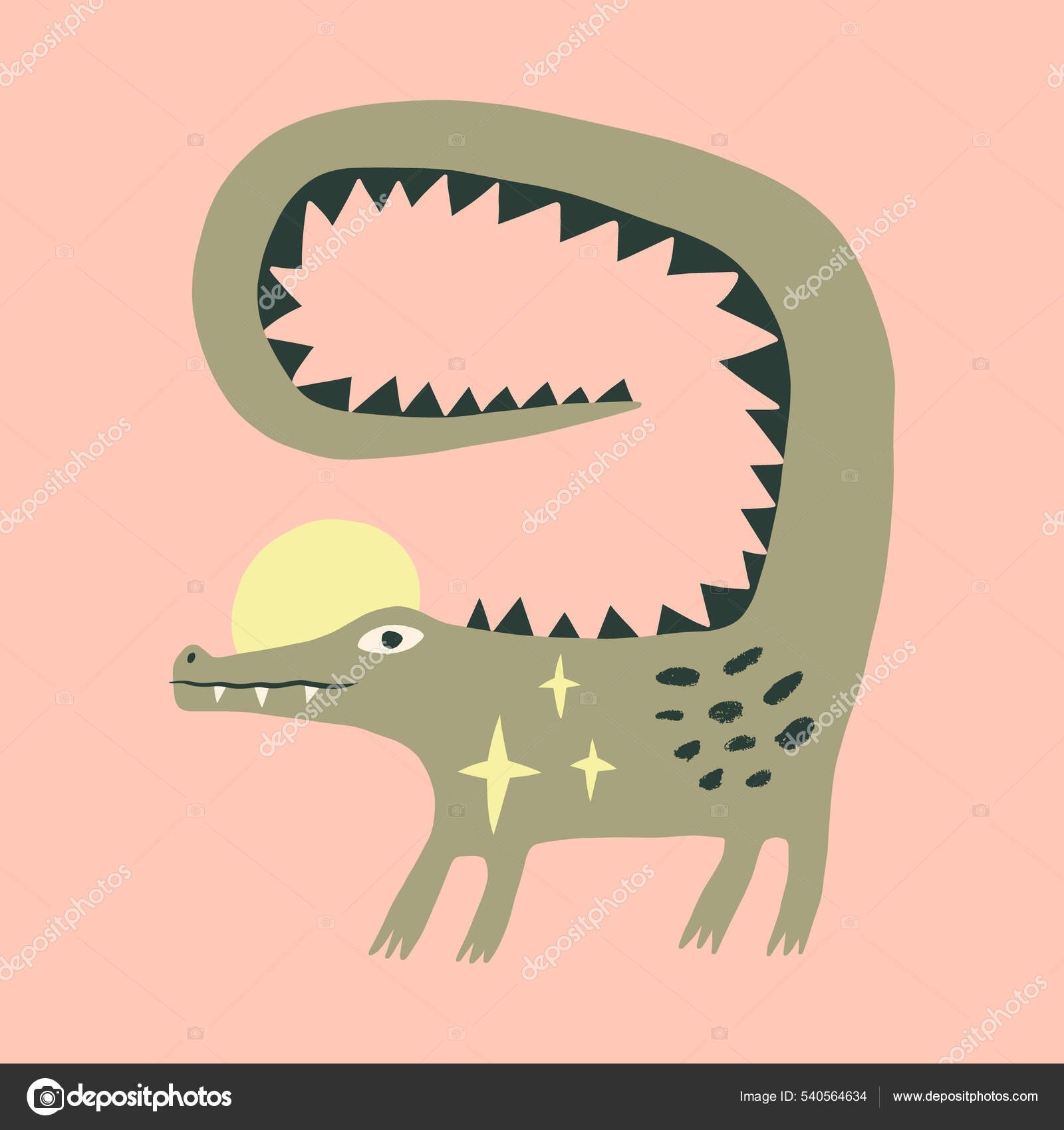 Alligator crocodile childish cartoon groovy boho illustration naive ...