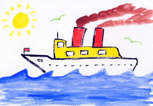 Rysunek dla dzieci. statek i morze — Zdjęcie stockowe © soleg #12059562