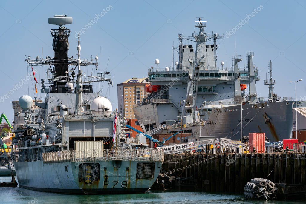 HMS Kent, a Type 23 Duke class frigate of the Royal Navy and RFA Wave ...