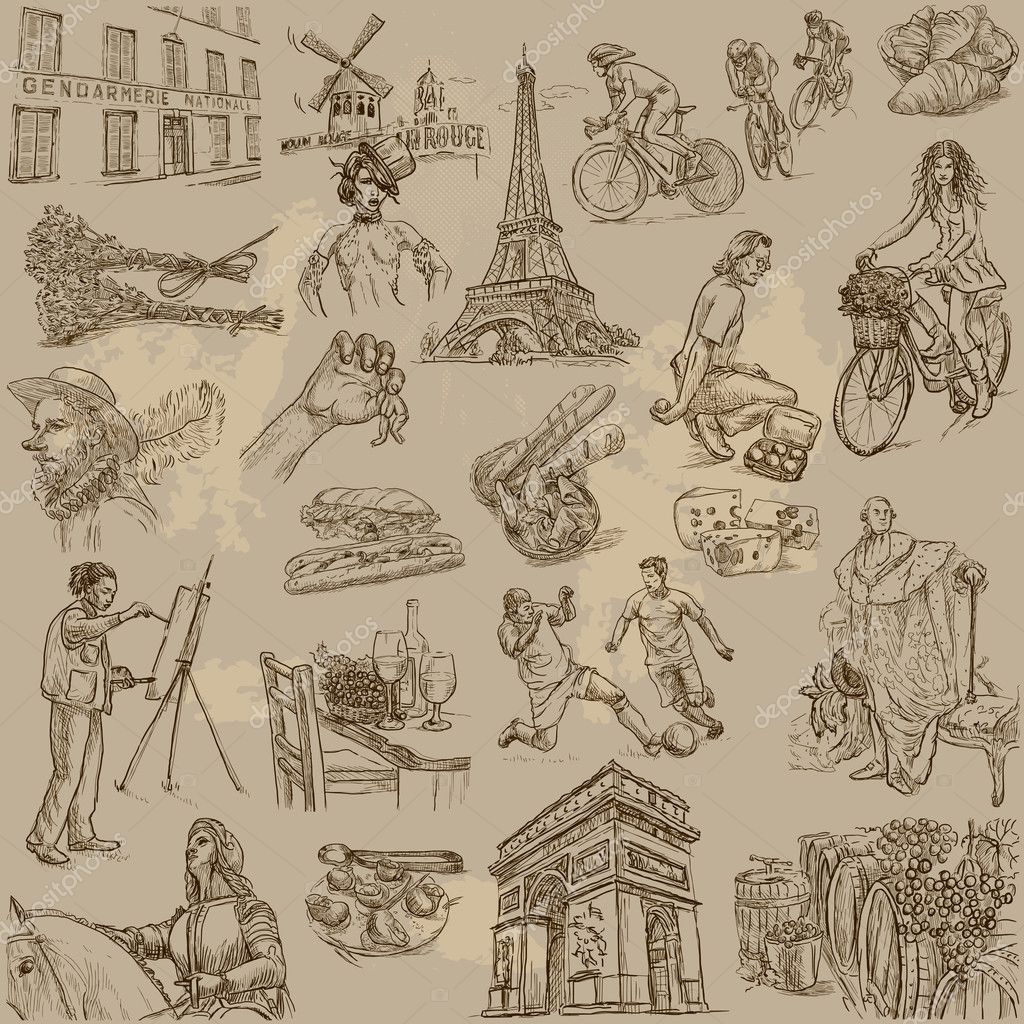 Traveling series: FRANCE - Collection of an hand drawn illustrations ...