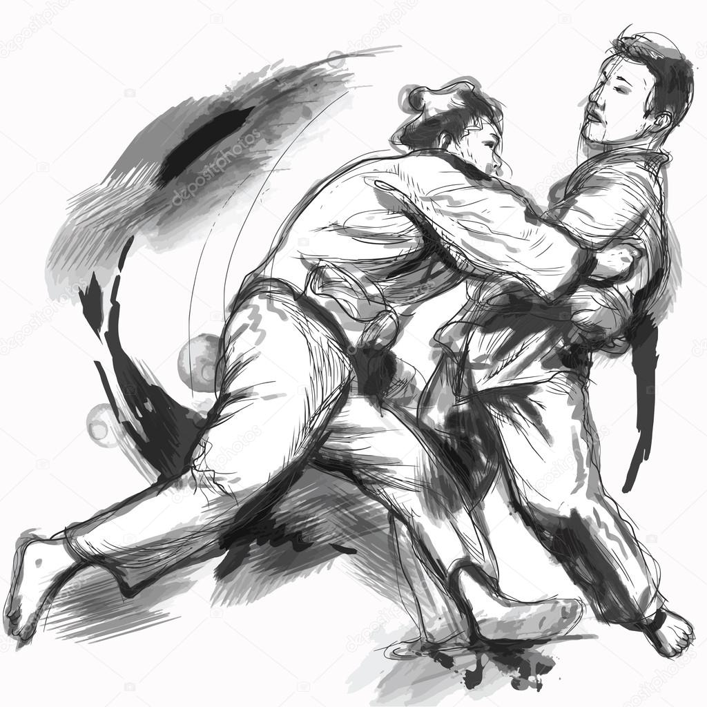 Judo - ilustración dibujada a mano convertida en vector 2024