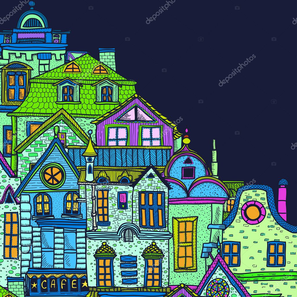 Hand-drawn background with night old town Stock Vector Image by ©0mela ...