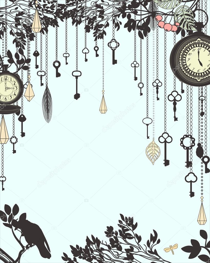 Clock and keys vintage vertical background — Stock Vector © 0mela #20334125