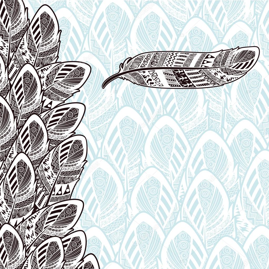 Decorative background with feather border — Stock Vector © 0mela #23089170