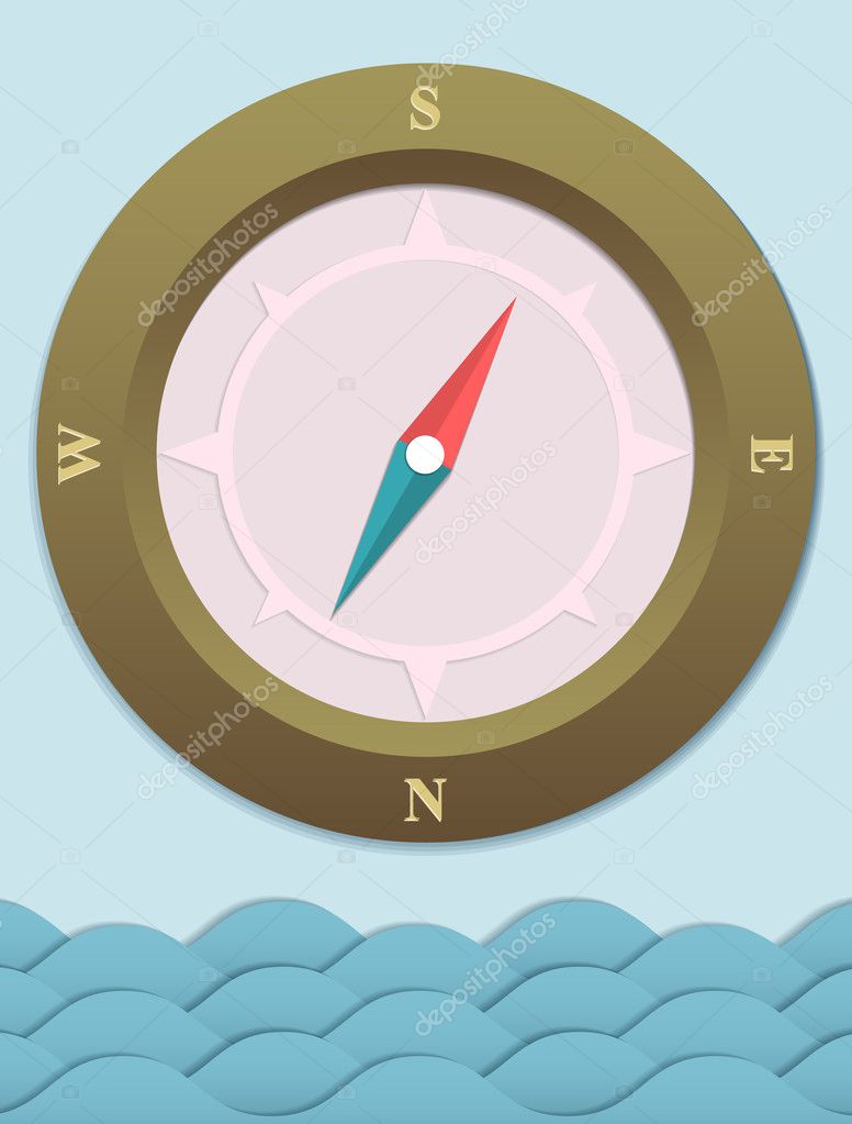 Paper background with compass and sea waves Stock Vector Image by ...