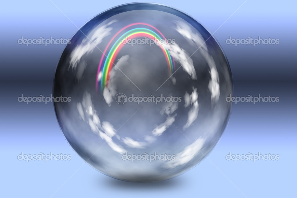 Rainbow and clouds trapped in clear glass sphere Stock Photo by ...