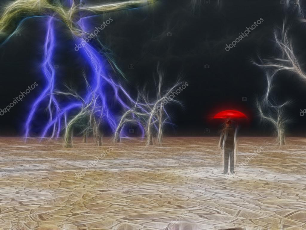 Man takes umbrella in storm to protected himself Stock Photo by ...