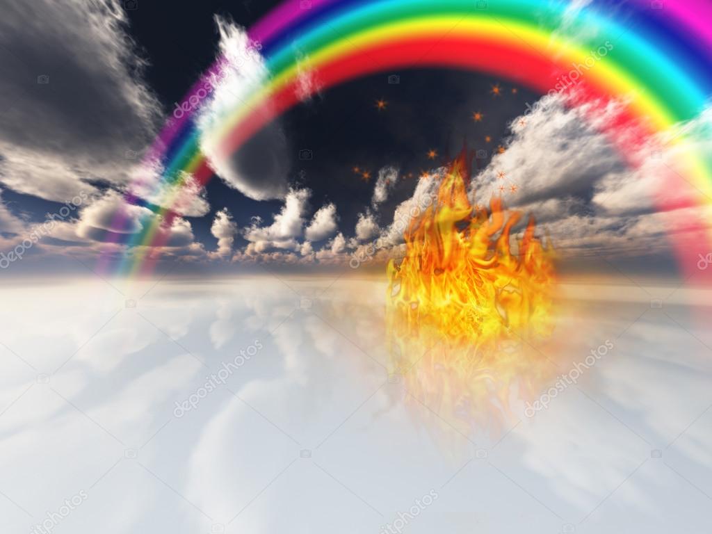 Rainbow and fire in surreal space — Stock Photo © rolffimages #29504799
