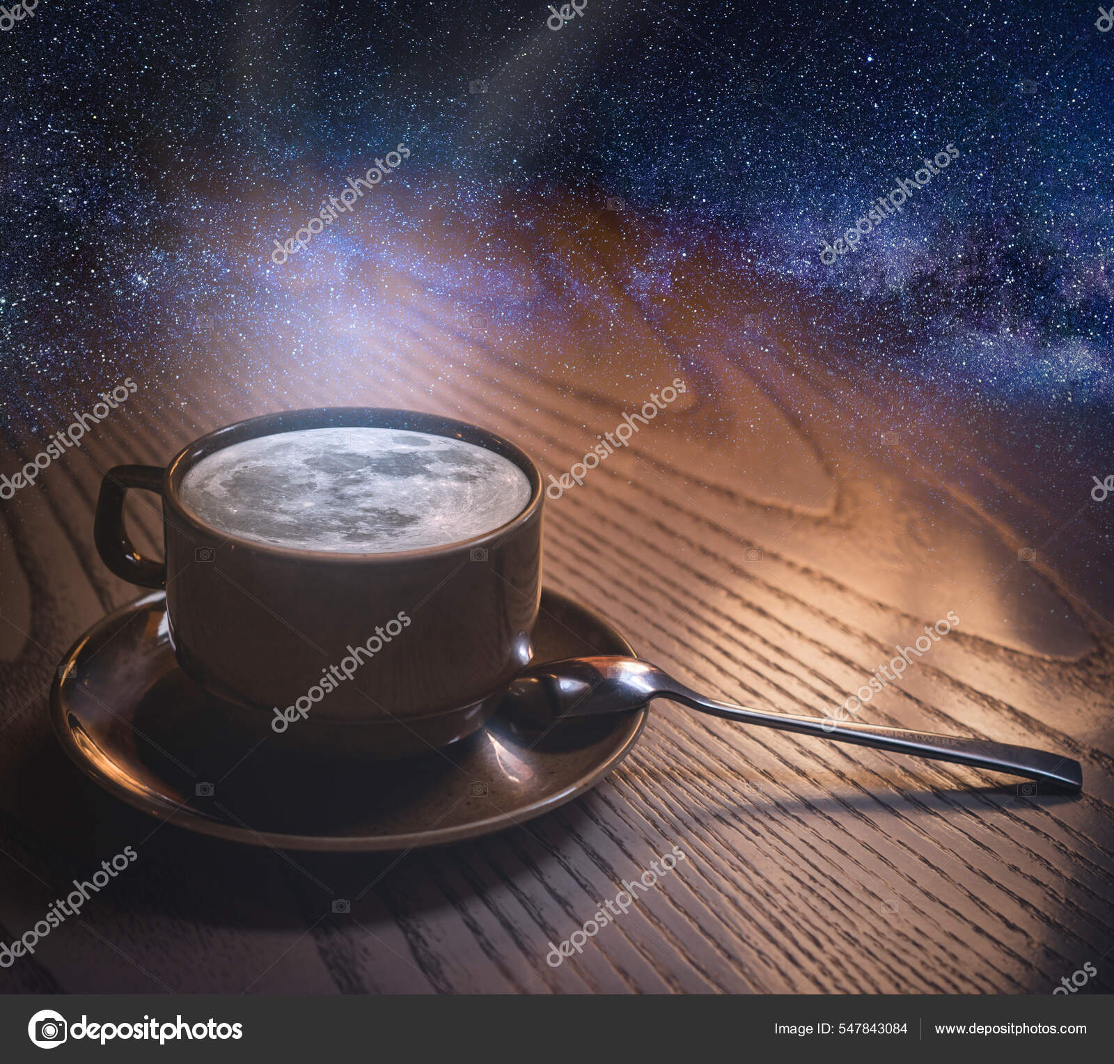 Cup Coffee Moon Clouds Background Night Sky Copyspace Concept ...
