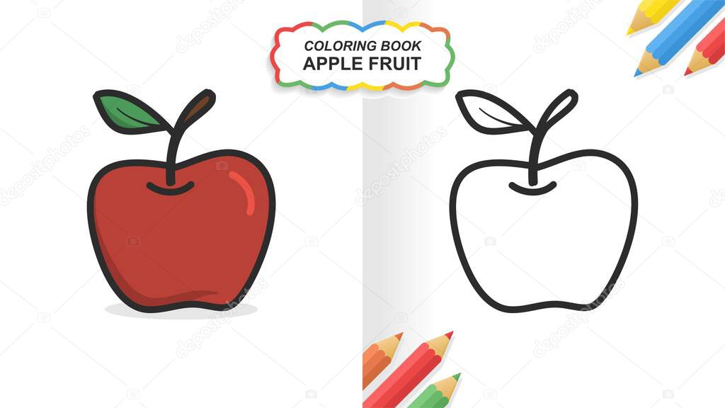 Manzana dibujado a mano libro para colorear para aprender. Color plano ...