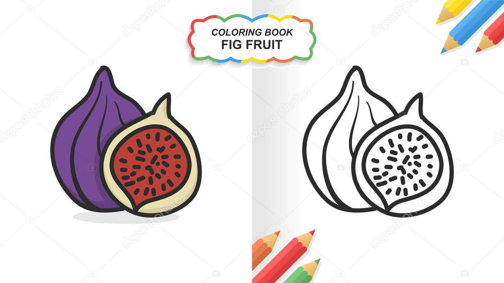 Libro de colorear dibujado a mano de fruta de higo para aprender. Color ...