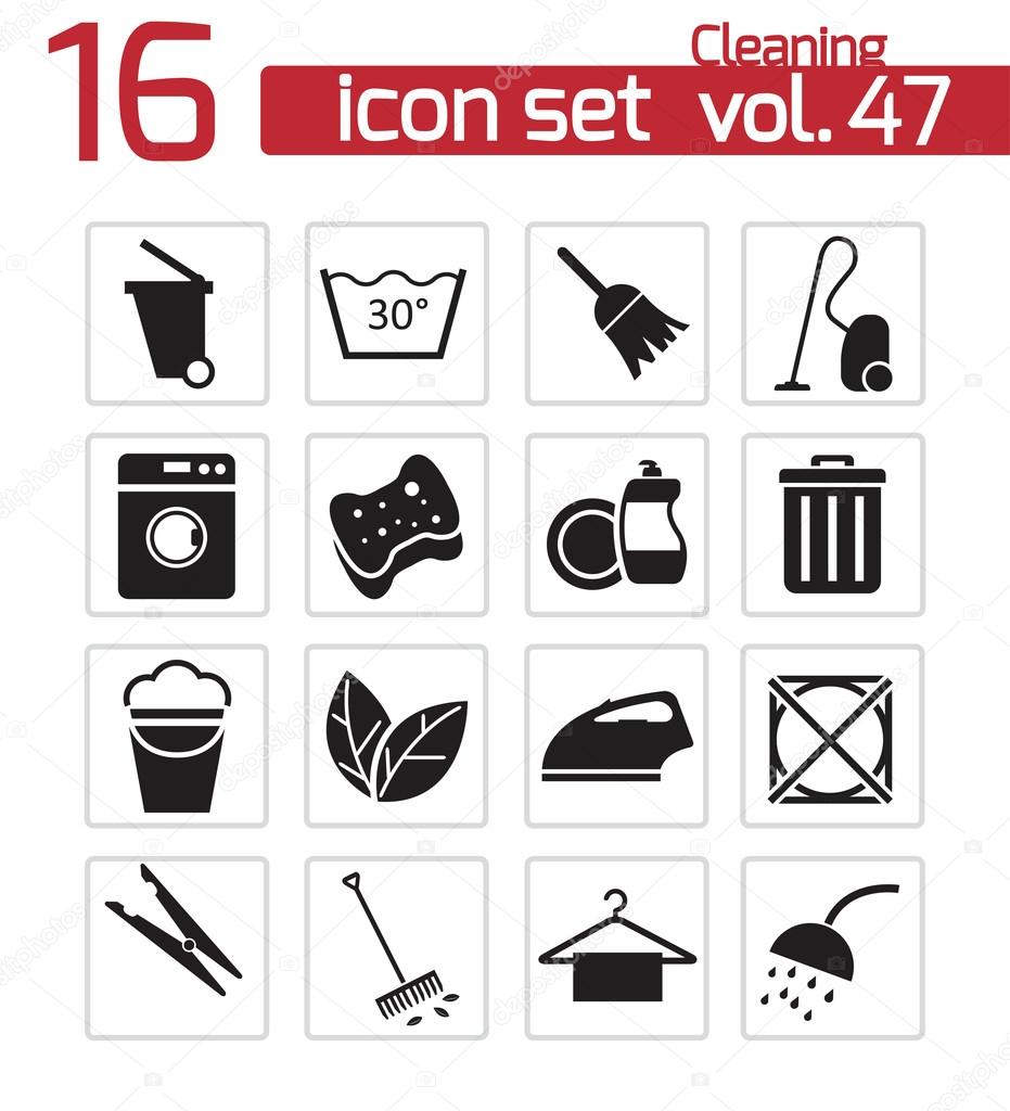 Vector black cleaning icons set Stock Vector Image by ©skarin1 #30863041