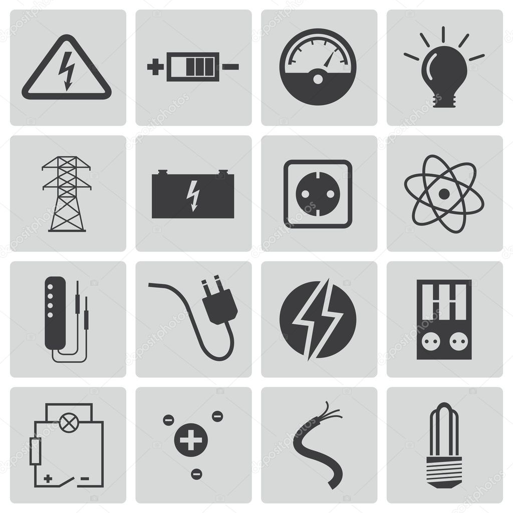 Vector black electricity icons set — Stock Vector © skarin1 #30914613