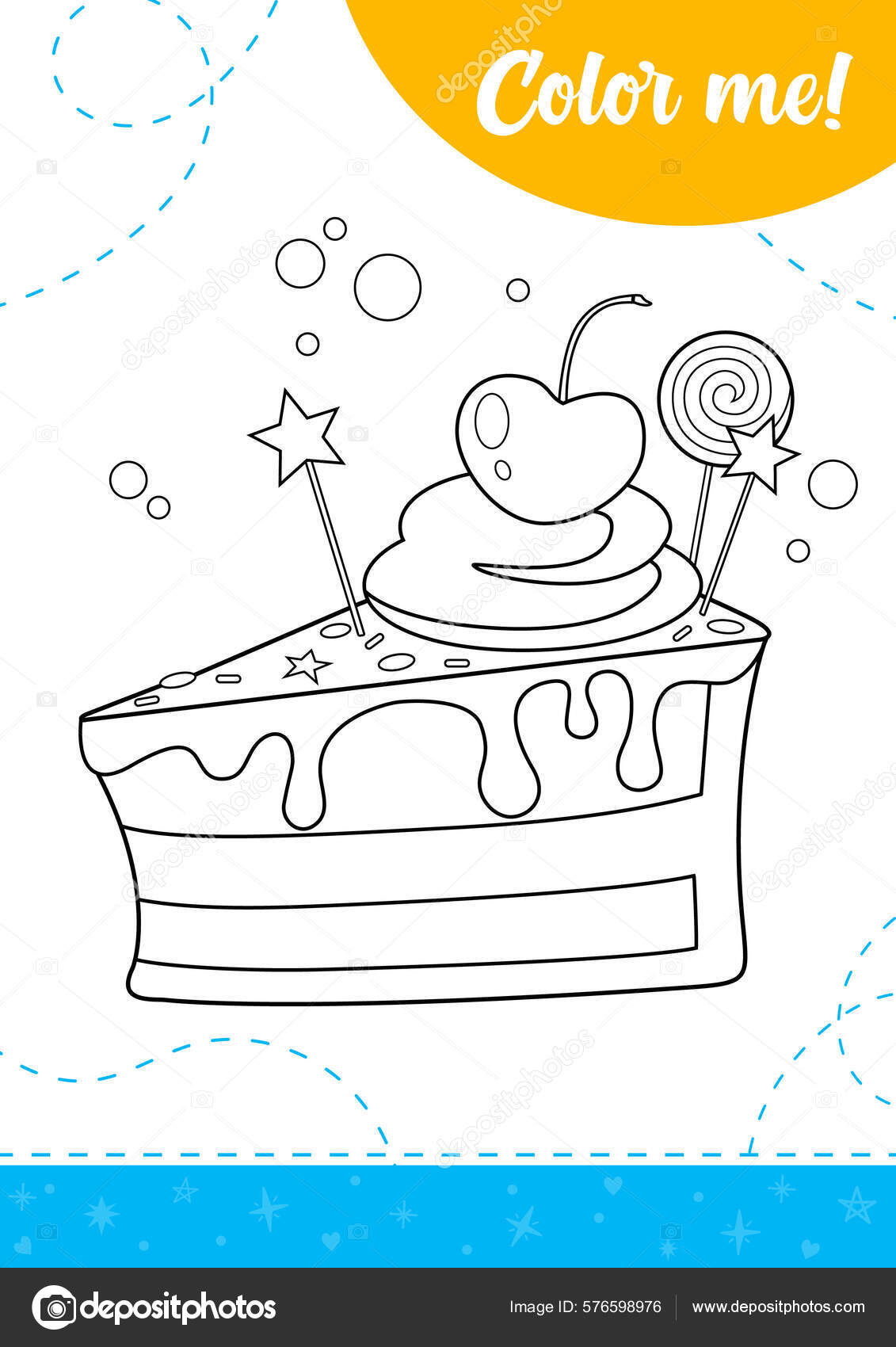 Coloring Page Kids Cake Slice Printable Worksheet Vector Illustration ...