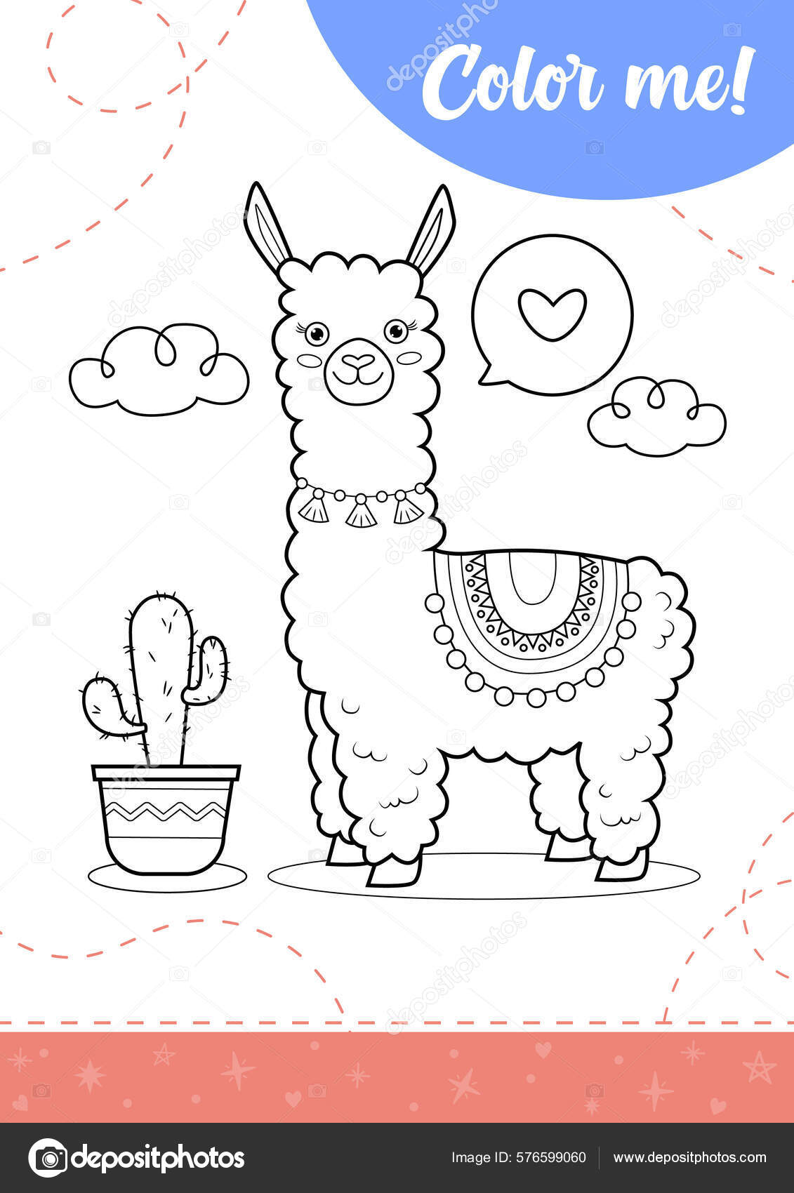 Página Para Colorear Para Niños Con Linda Llama Dibujos Animados Vector ...