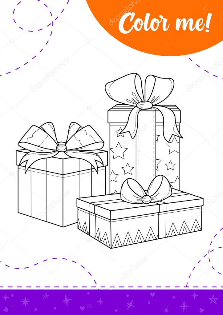 P gina para colorear para ni os con regalos navide os. Una hoja de trabajo imprimible, ilustraci ...