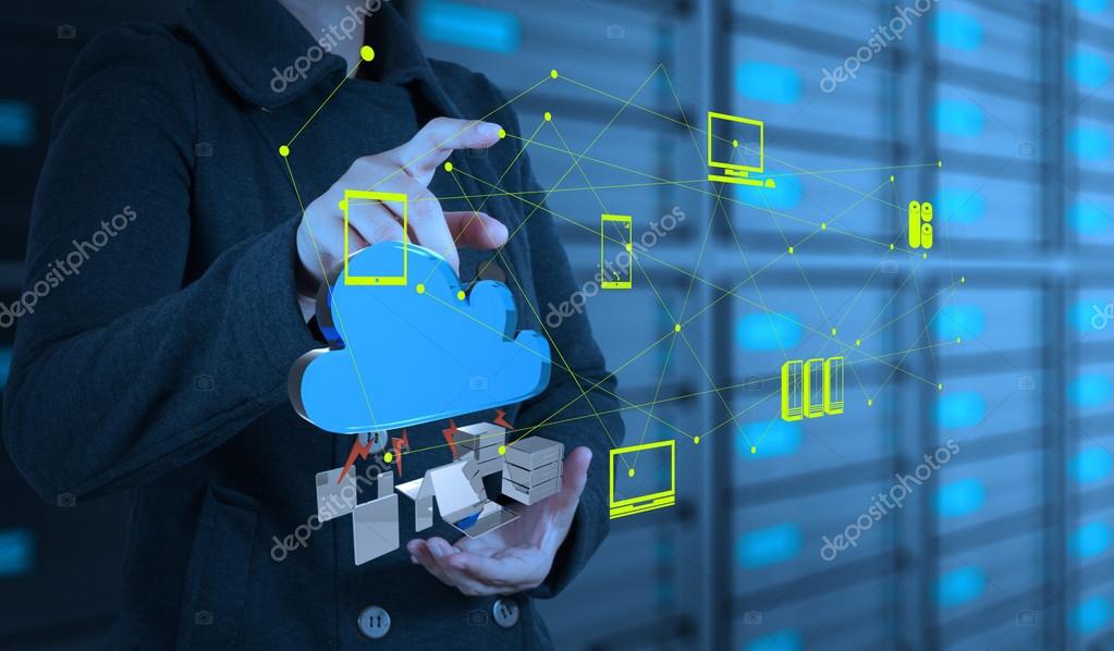 Businesswoman working with a Cloud Computing diagram on the new — Stock ...