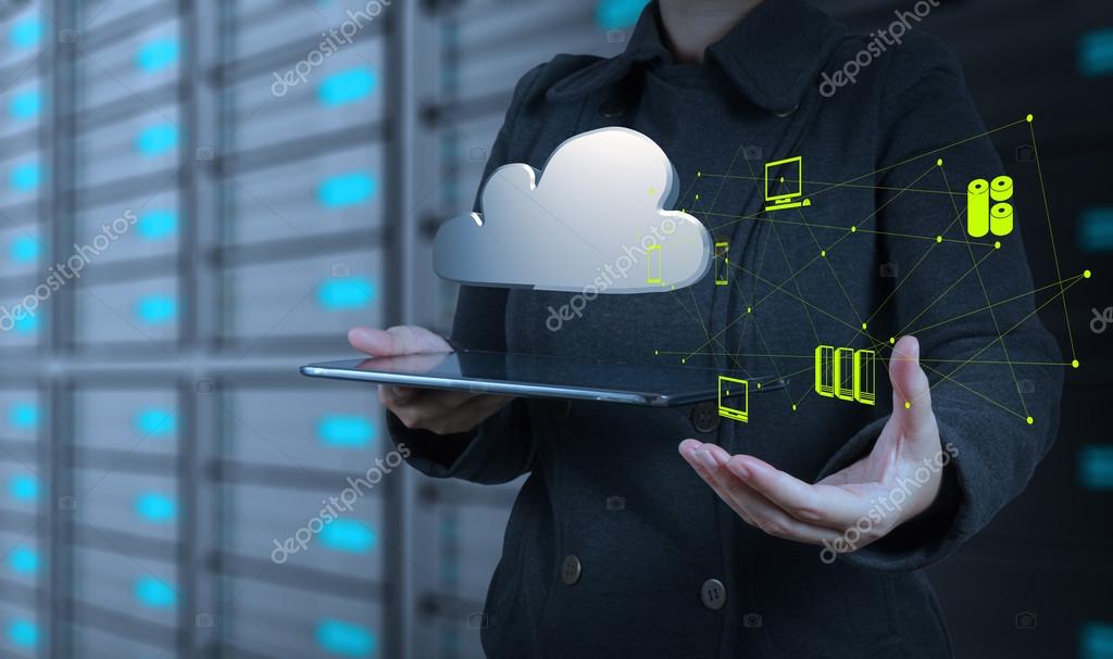 Businesswoman shows modern technology — Stock Photo © everythingposs ...