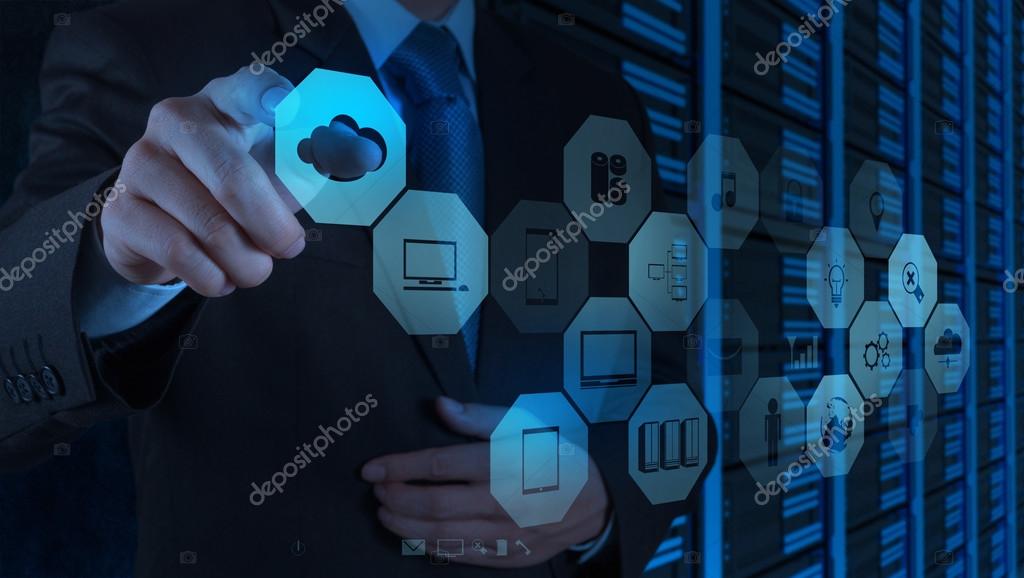 Businessman working with a Cloud Computing diagram — Stock Photo ...
