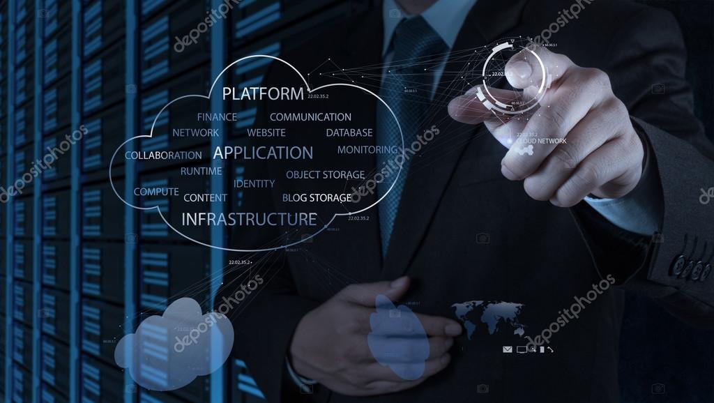 Businessman working with a Cloud Computing diagram on the new co ...