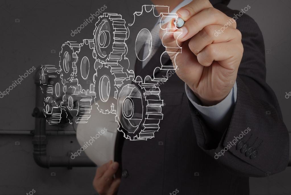 Engineer with the piping of an industrial waste water cleaning f ...