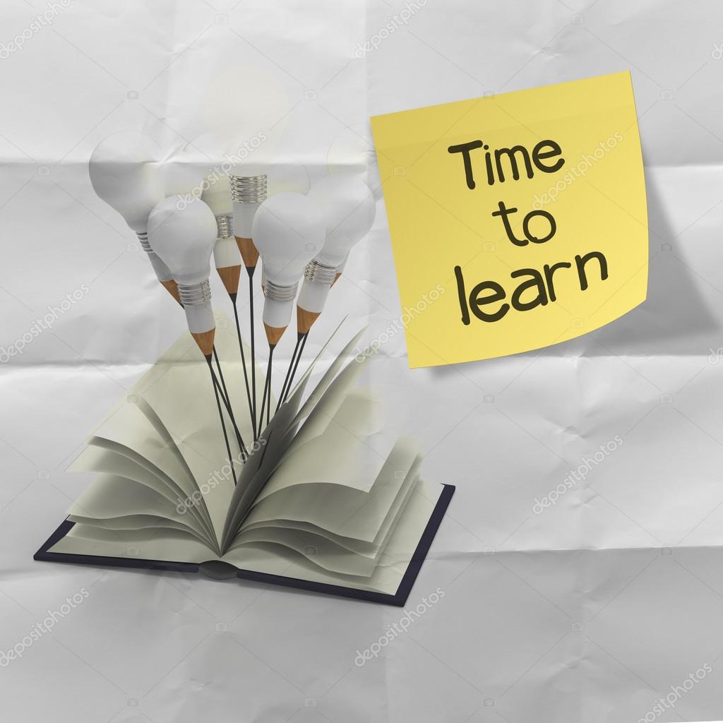 Time to learn word on stucky note with idea pencil and light bul ...