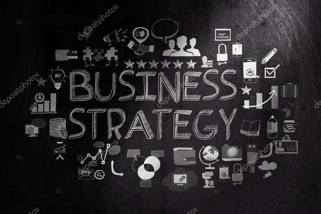 Hand drawn business strategy on dark texture background as conce Stock ...