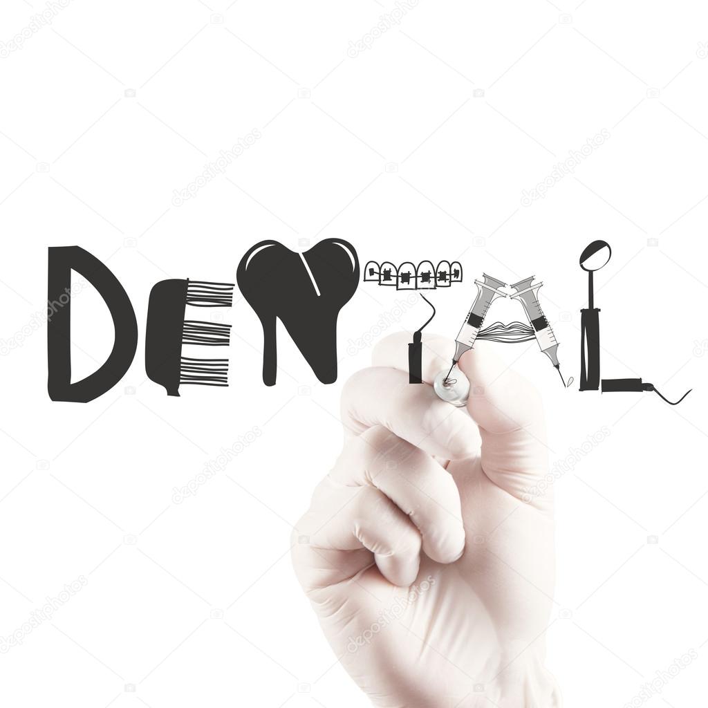 Doctor hand drawing design word DENTAL as concept — Stock Photo ...