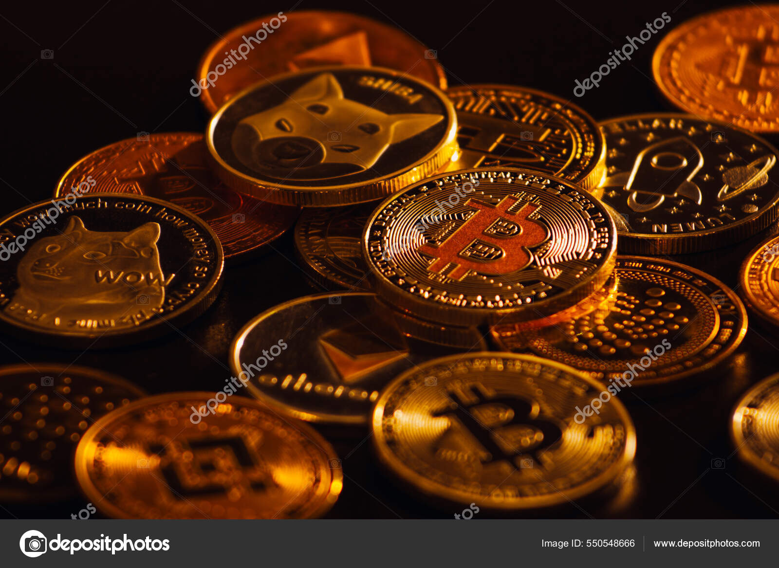 Pile Cryptocurrencies Dark Background – Stock Editorial Photo ...