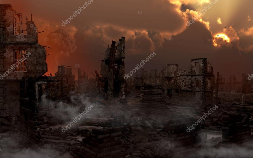 Ruined city with smoke — Stock Photo © mppriv #18148209
