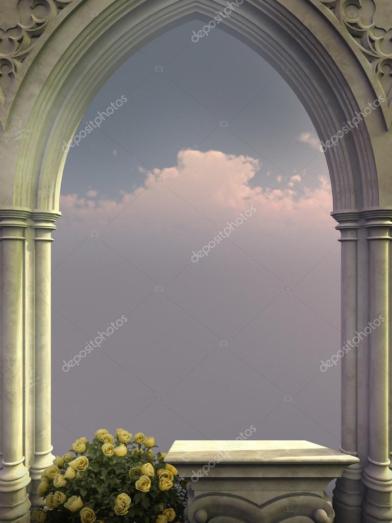 Gothic arch with yellow roses Stock Photo by ©mppriv 22446989