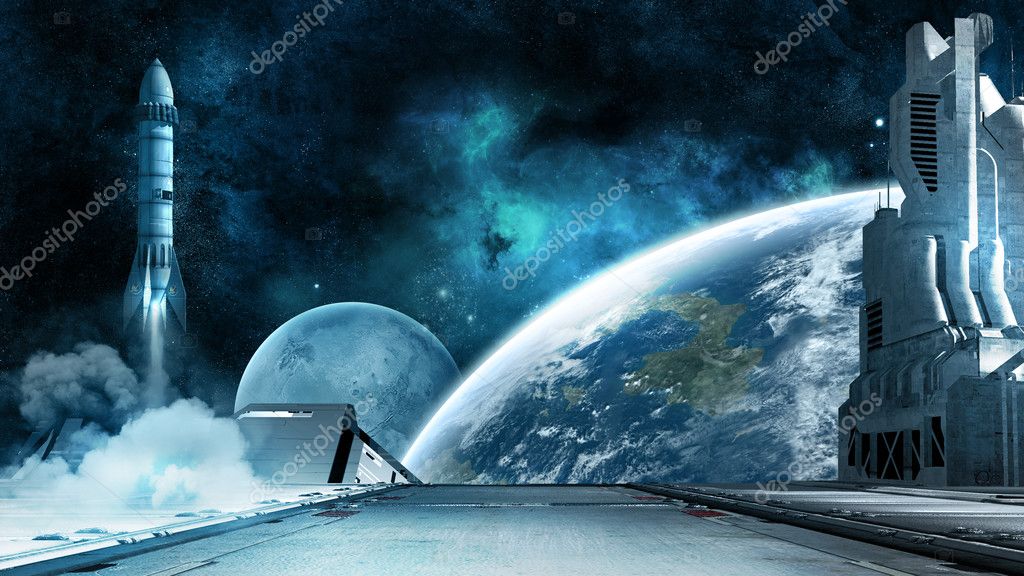 Rocket taking of space station Stock Photo by ©mppriv 42396069