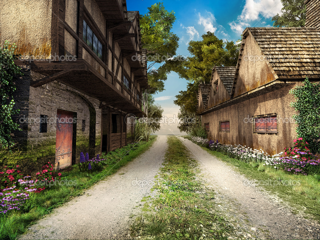 carretera a través de la aldea medieval — Fotos de Stock © mppriv #43123857