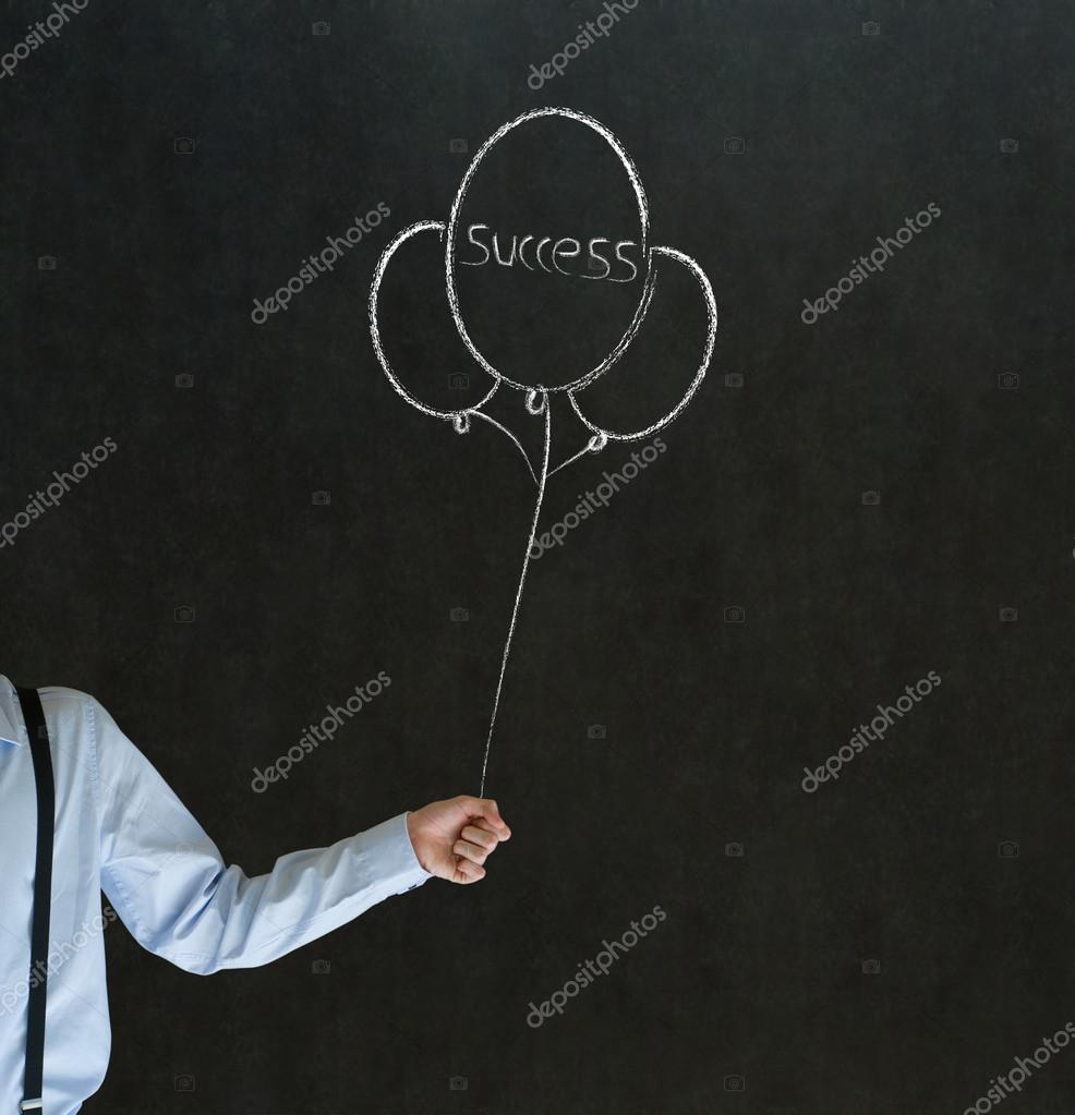 Business man arm hand holding chalk success balloons — Stock Photo ...