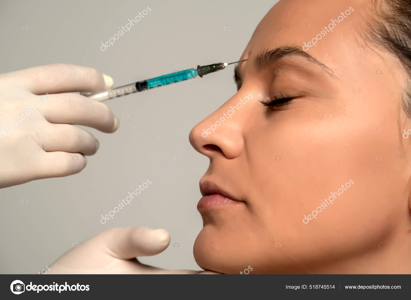 Portrait Young Beautiful Woman Face Filler Injection Procedure Gray ...