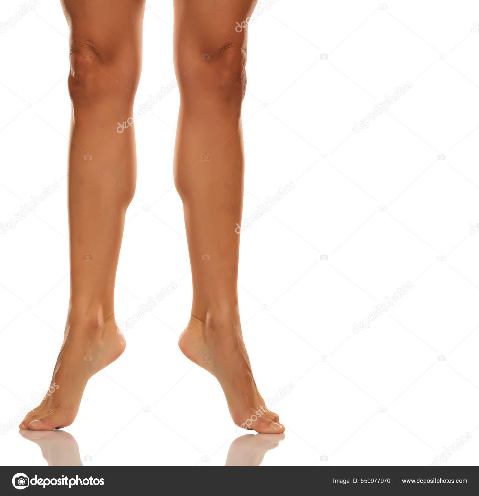 Front View Beautiful Female Barefoot Legs White Background — Stock ...