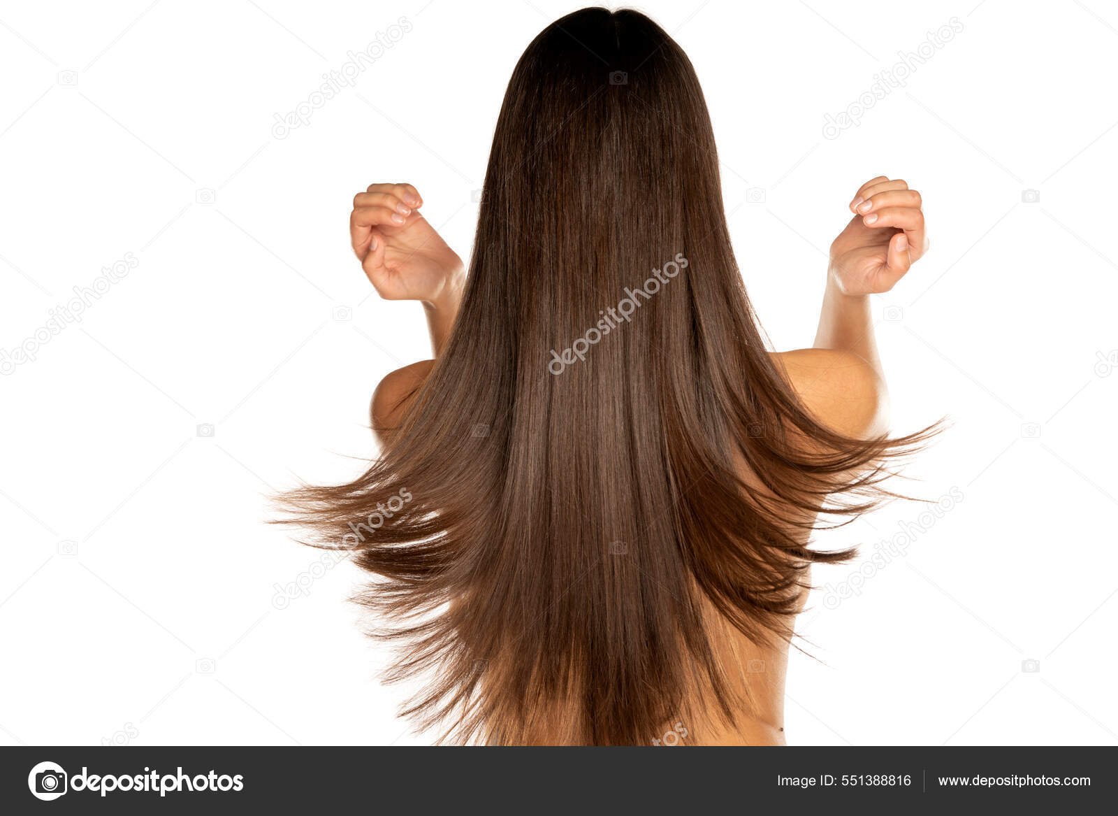 Rear View Woman Long Straith Brown Hair White Background — Stock Photo ...