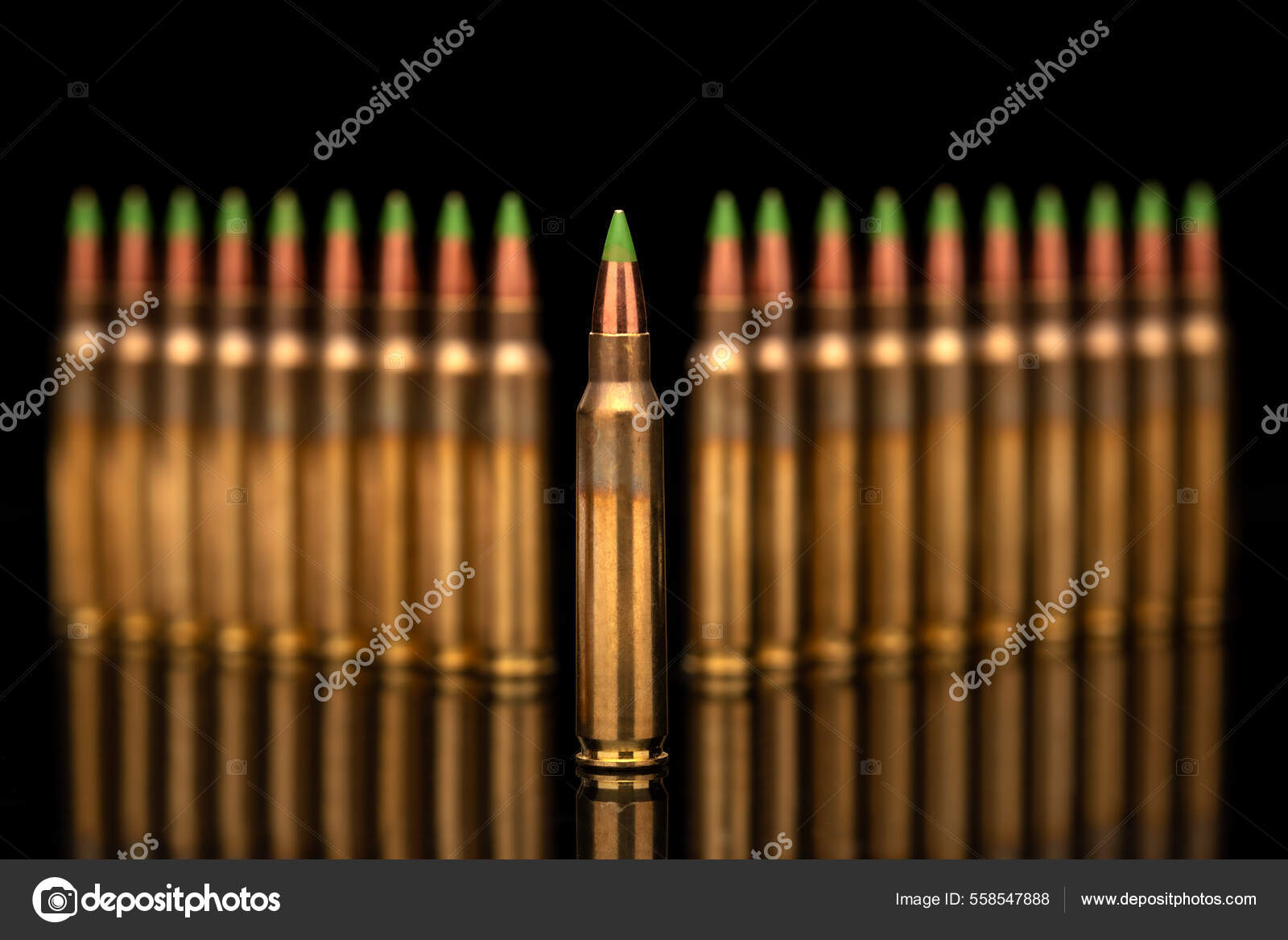Group Calibar Green Tip Bullets Ordered Lines Black Background Stock ...
