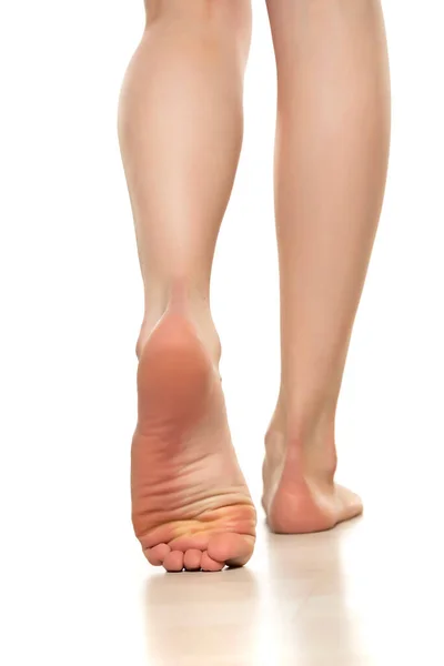 Back View Beautifully Cared Female Bare Feet White Background — Stock ...