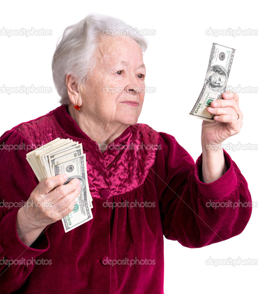 Smiling old woman holding money — Stock Photo © VBaleha #39863669 Smiling old woman holding money — Stock Photo © VBaleha #39863669