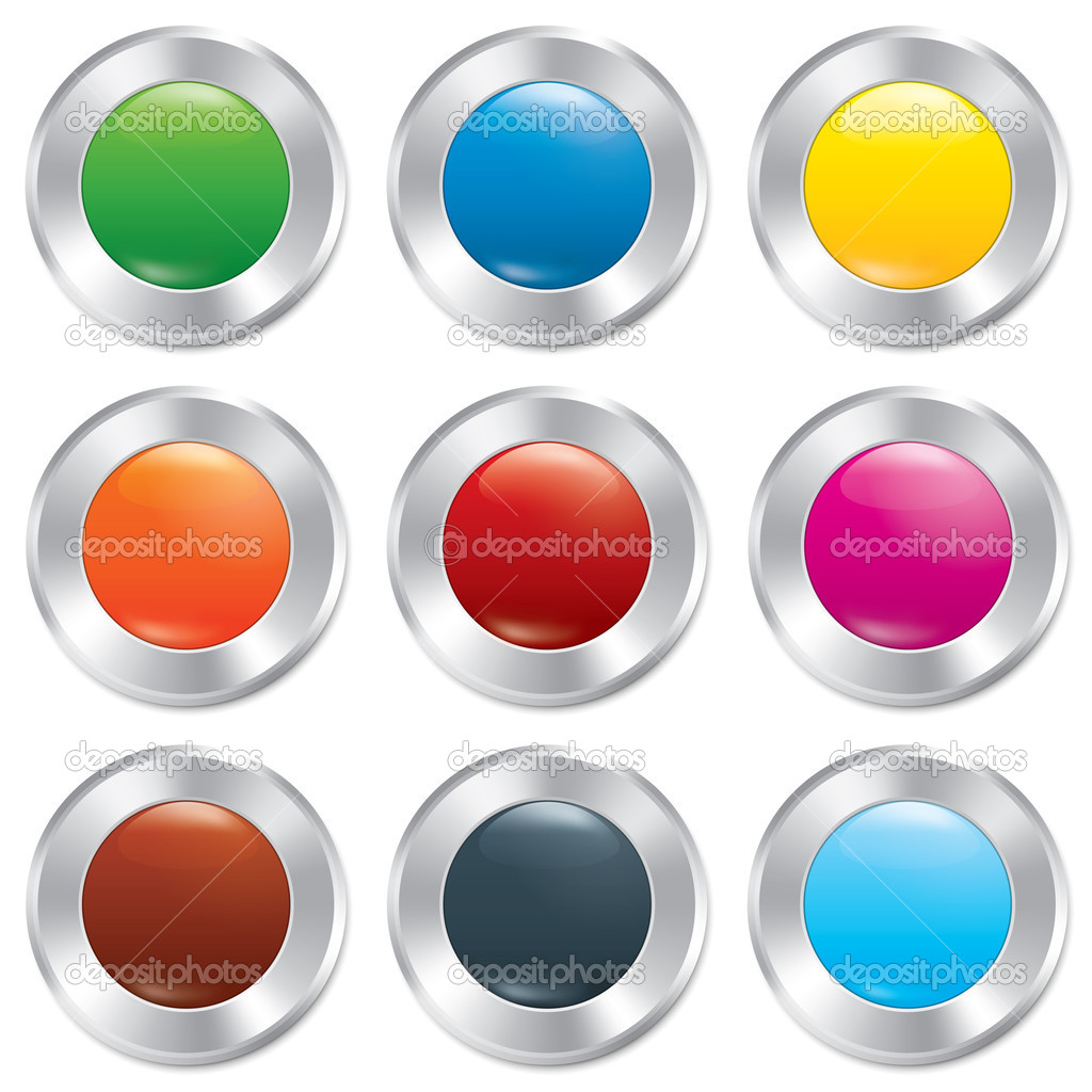 Plantilla de botones metálicos. Iconos realistas . — Foto de stock ...