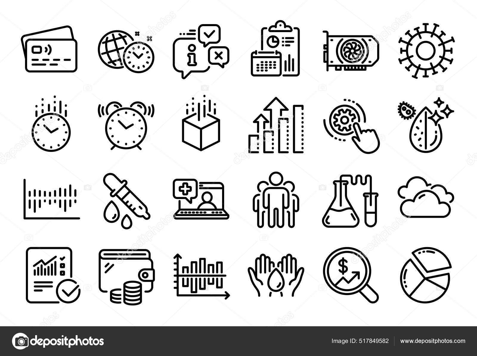 Vector Set Alarm Clock Chemistry Lab Time Line Icons Set Stock Vector ...
