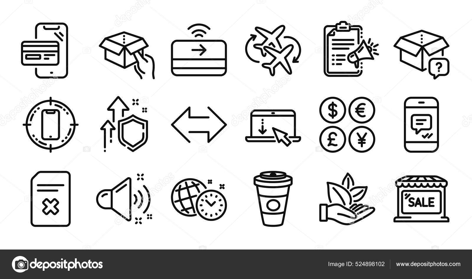 Connecting Flight Message Loud Sound Line Icons Set Secure Shield Stock ...