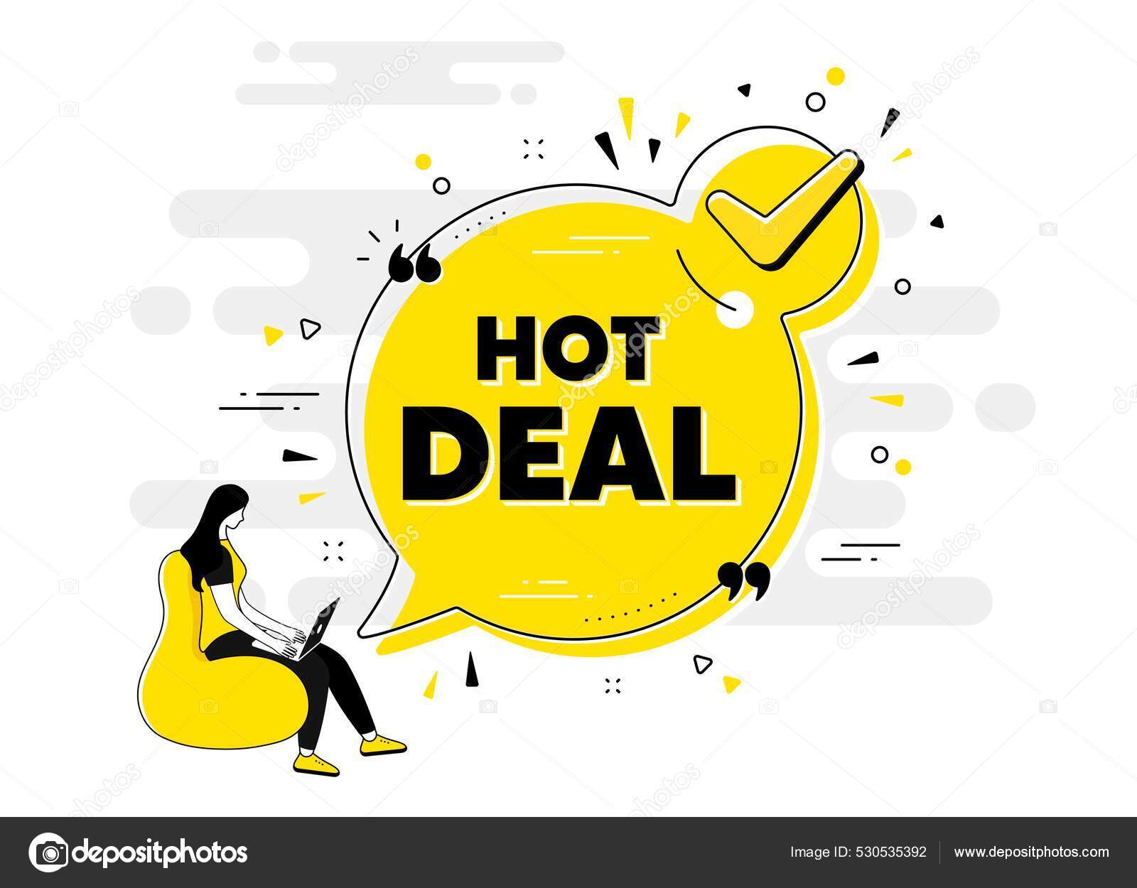 Hot Deal Text Check Mark Chat Bubble Banner People Special Stock ...