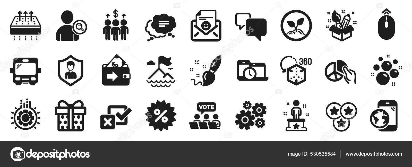 Set Business Icons Cogwheel Find User Text Message Icons Gear Stock Vector by ©Blankstock 530535584